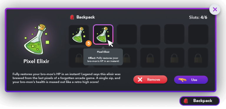 🎒 Bro-Mon Update v1.12.0: Backpack Feature & Pixel Elixir! | Bro-Mon World